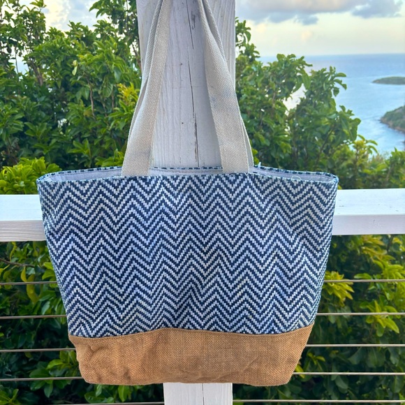 Bags | Beach Pool Vacation Tote Used Twice Blue And White Chevron ...